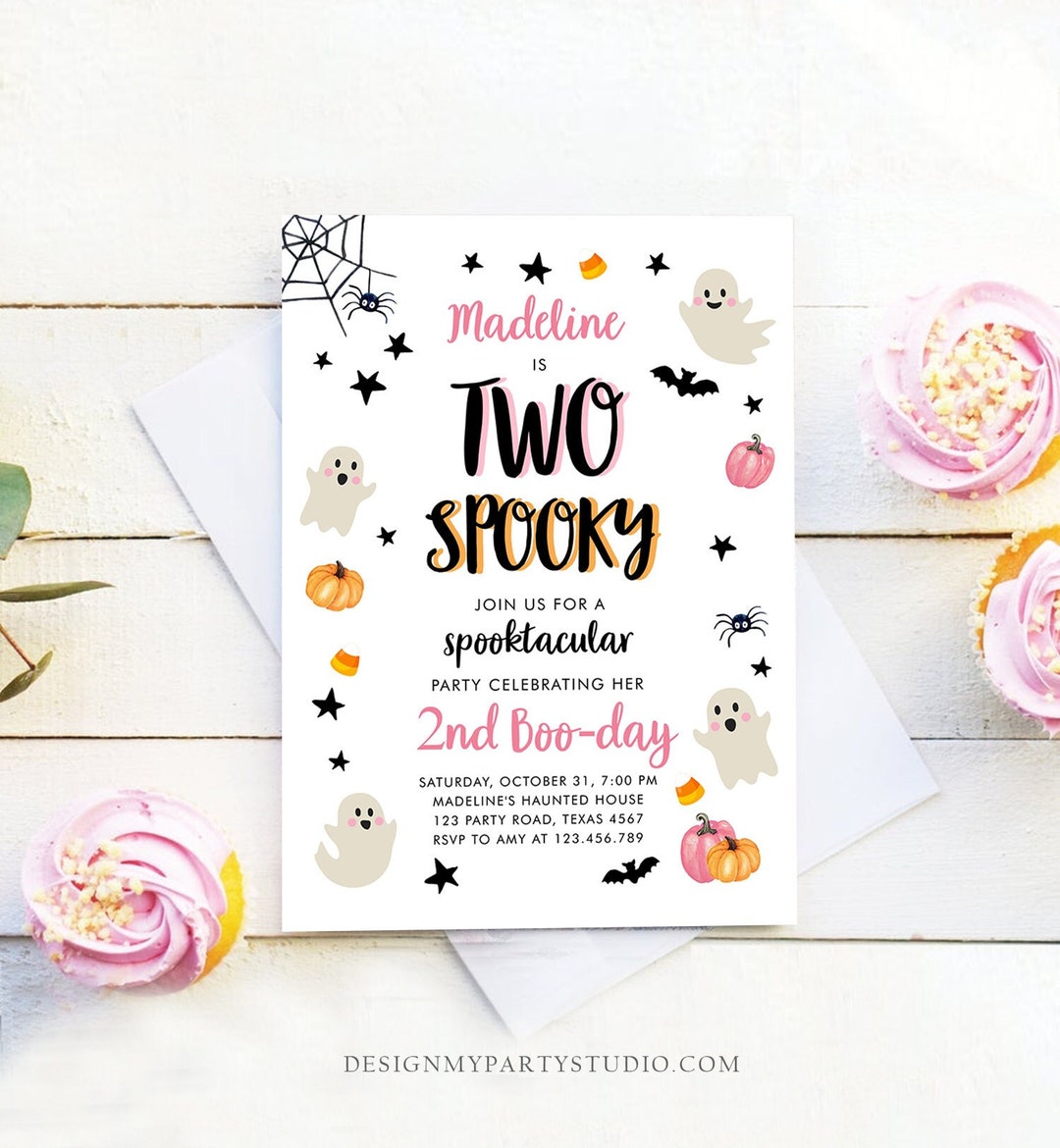 Editable Halloween Birthday Invitation 2nd Pink Ghost Costume Party ...