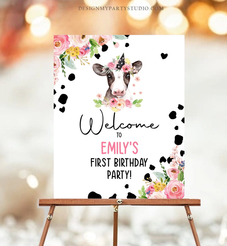 Editable Cow Birthday Welcome Sign Barnyard Birthday Welcome - Etsy