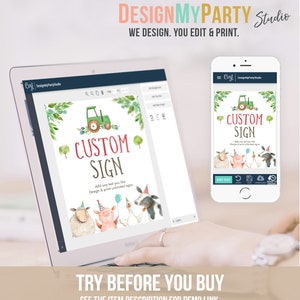 Editable Custom Sign Farm Animals Sign Boy Barnyard Birthday Green ...