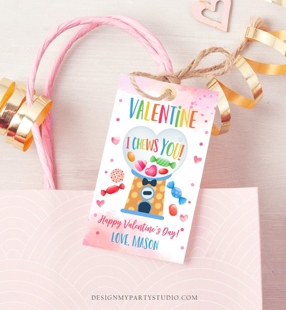 Editable Bubble Gum Valentine Favor Tag Thank You I Chews You Candy ...