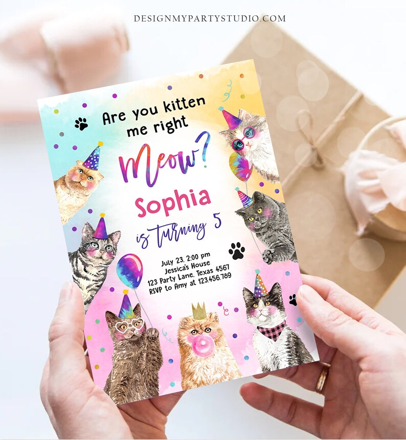 Editable Cat Birthday Party Invitation Kitten Birthday Invite Kitten Me ...