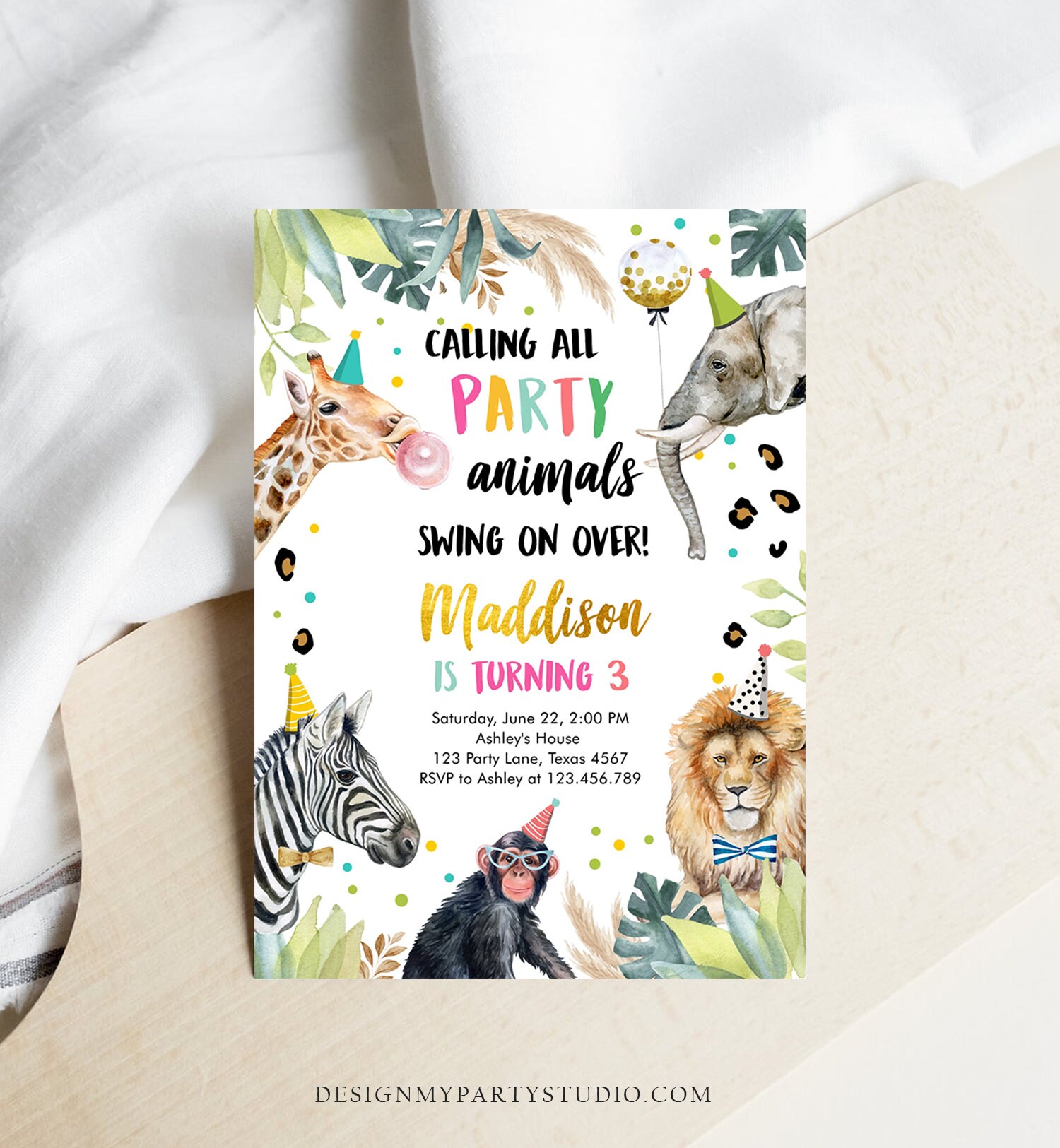 Editable Party Animals Birthday Invitation Wild One Animals - Etsy