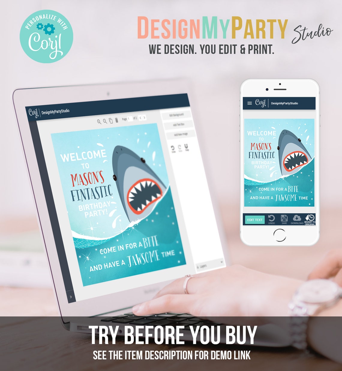 Editable Shark Welcome Sign Shark Birthday Sign Under the Sea ...