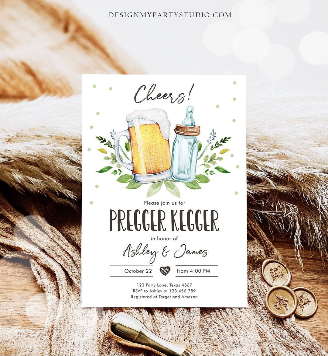Editable Pregger Kegger Invitation Bottle and Beers Baby Shower Cheers ...