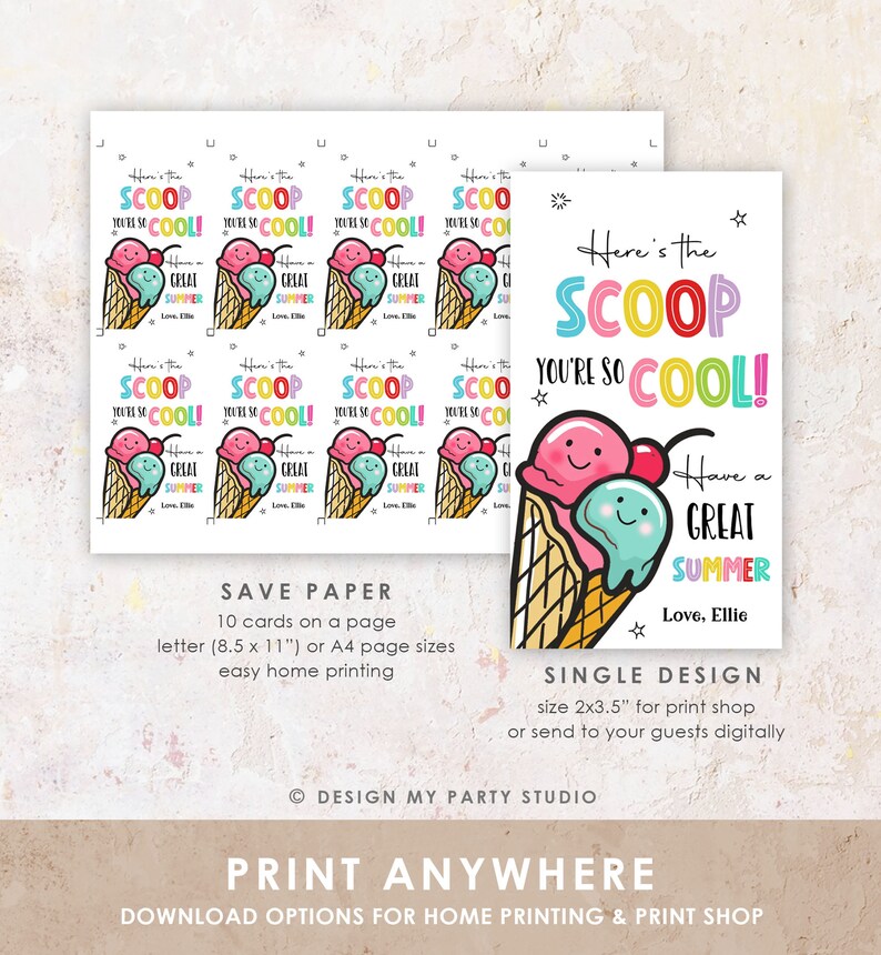 Editable Summer Ice Cream Teacher Appreciation Tag Kids End of School ...