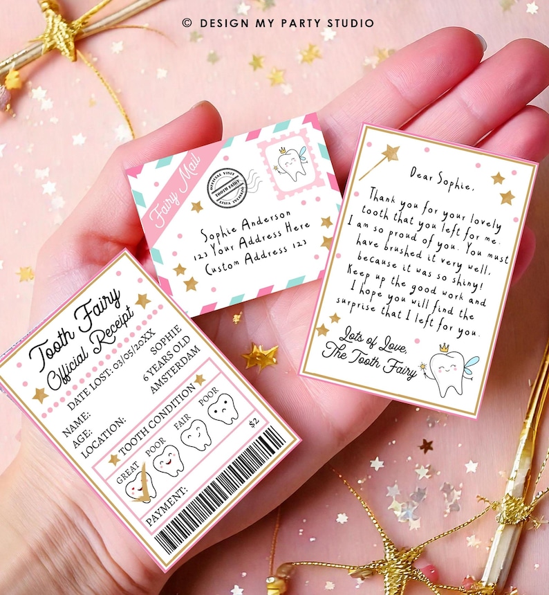 Editable Mini Tooth Fairy Set Pink Receipt and Letter With Envelope ...
