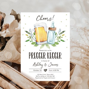 Editable Pregger Kegger Invitation Bottle and Beers Baby Shower Cheers ...