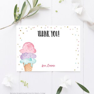 Editable Ice Cream Thank You Card Ice Cream Birthday Thank You Note ...