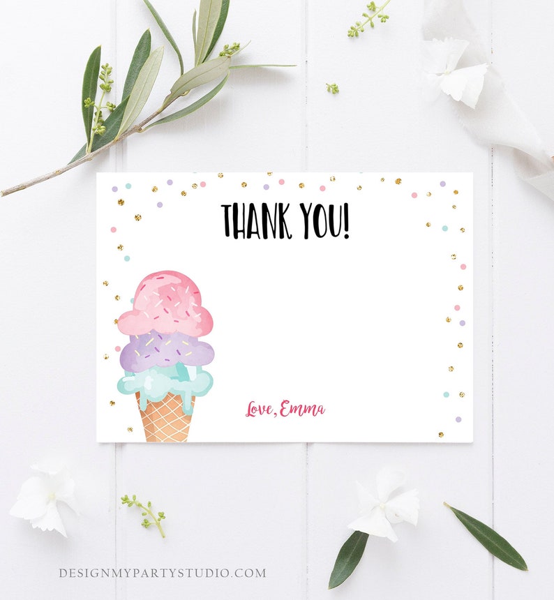 Editable Ice Cream Thank You Card Ice Cream Birthday Thank You | Etsy