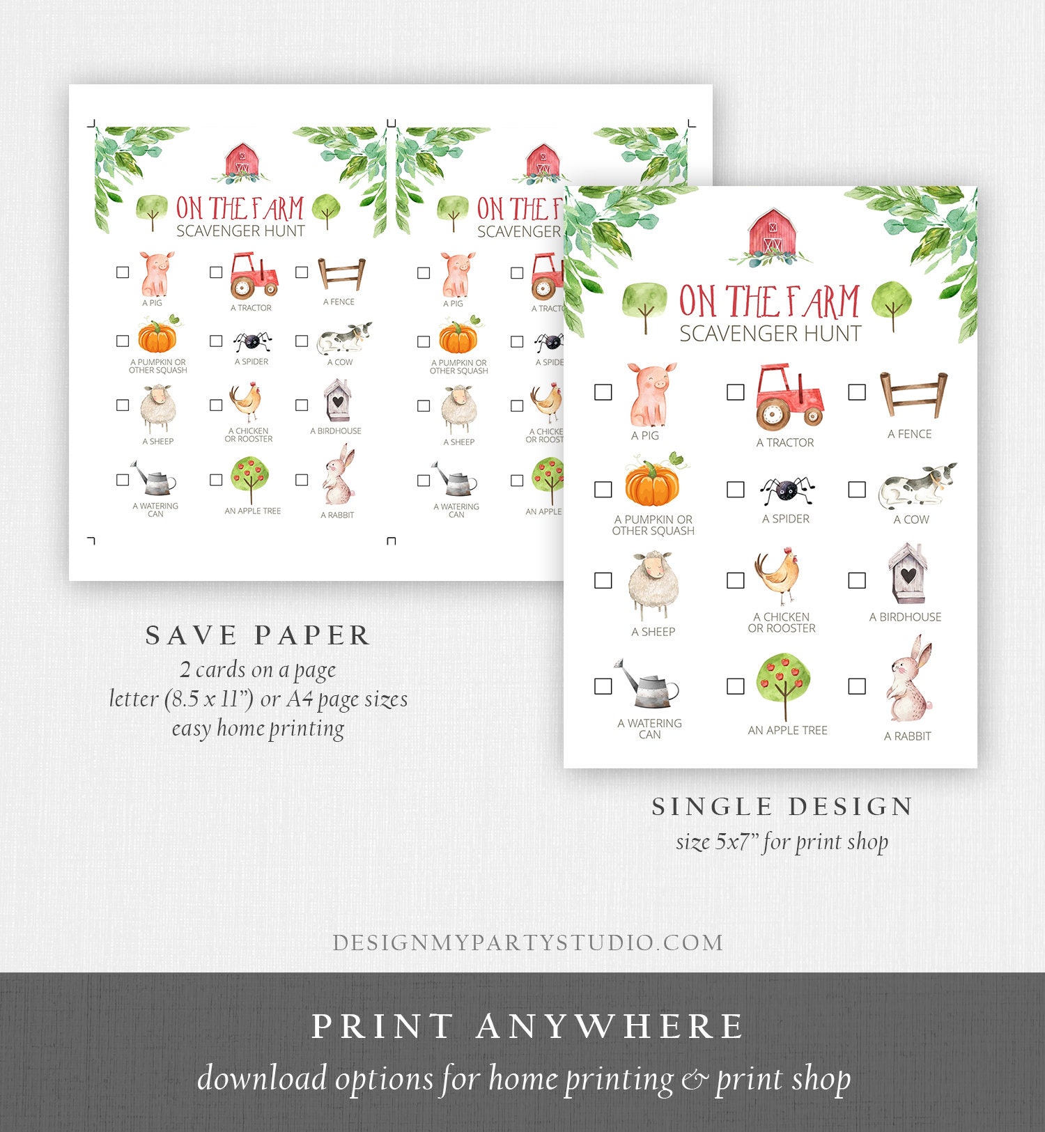 Editable Farm Scavenger Hunt Checklist Game Party Farm | Etsy