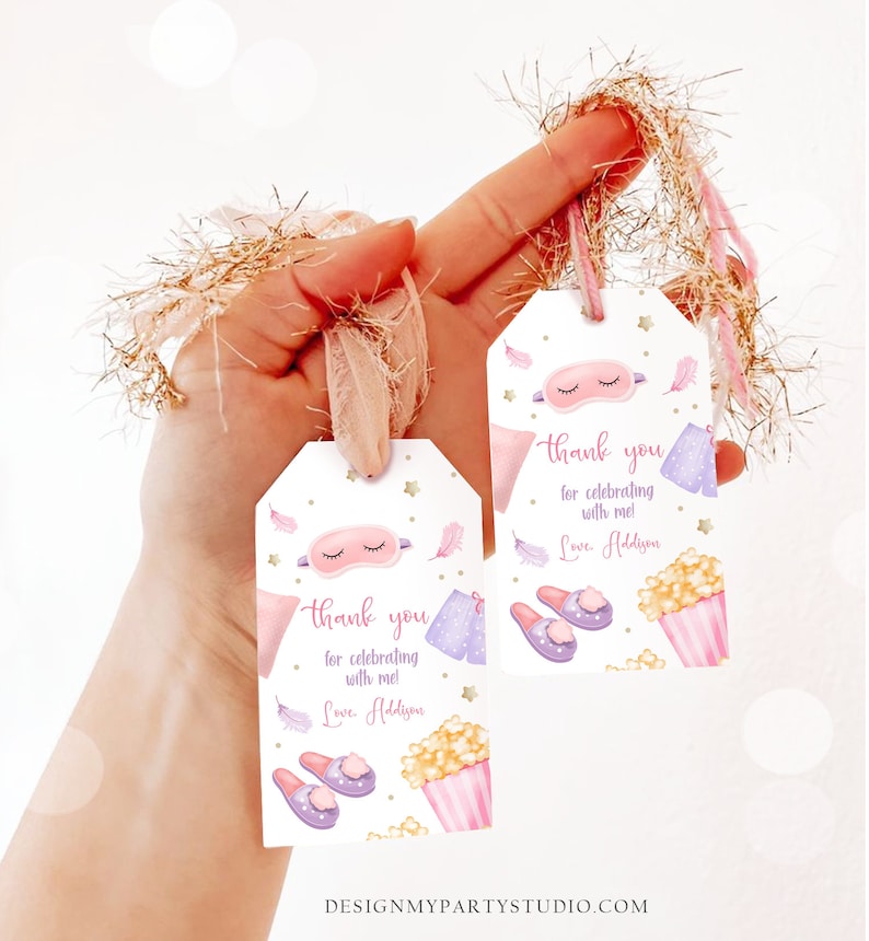 Editable Slumber Party Thank You Tag Sleepover Favor Tags Pink Girl ...