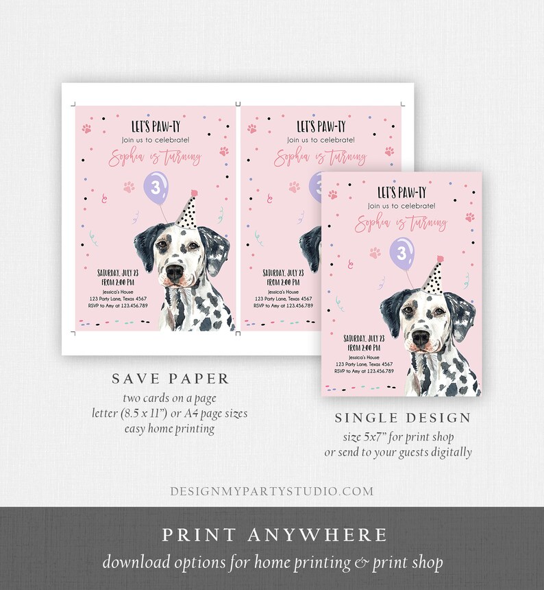 Editable Dog Birthday Party Invitation Dalmatian Birthday - Etsy