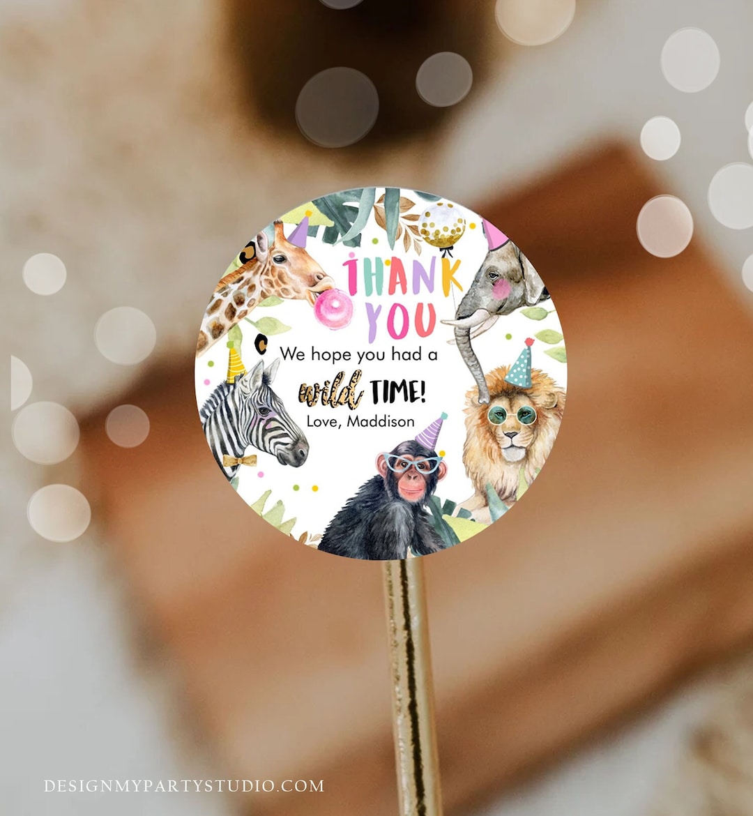 Editable Party Animals Favor Tags Wild One Animals Thank You Tags ...