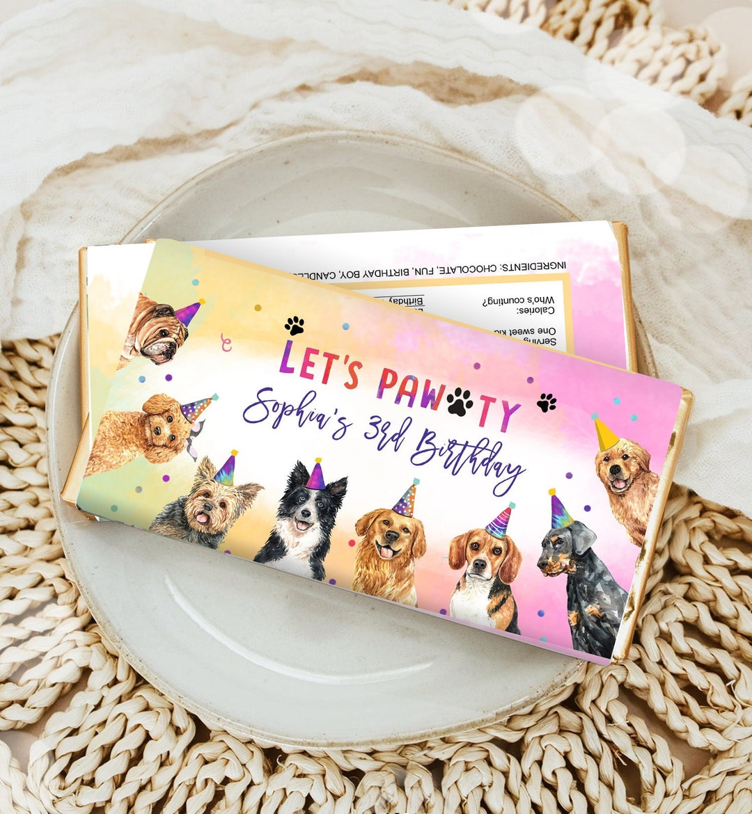 Editable Dog Candy Bar Wrapper Dog Birthday Party Chocolate Bar Label ...
