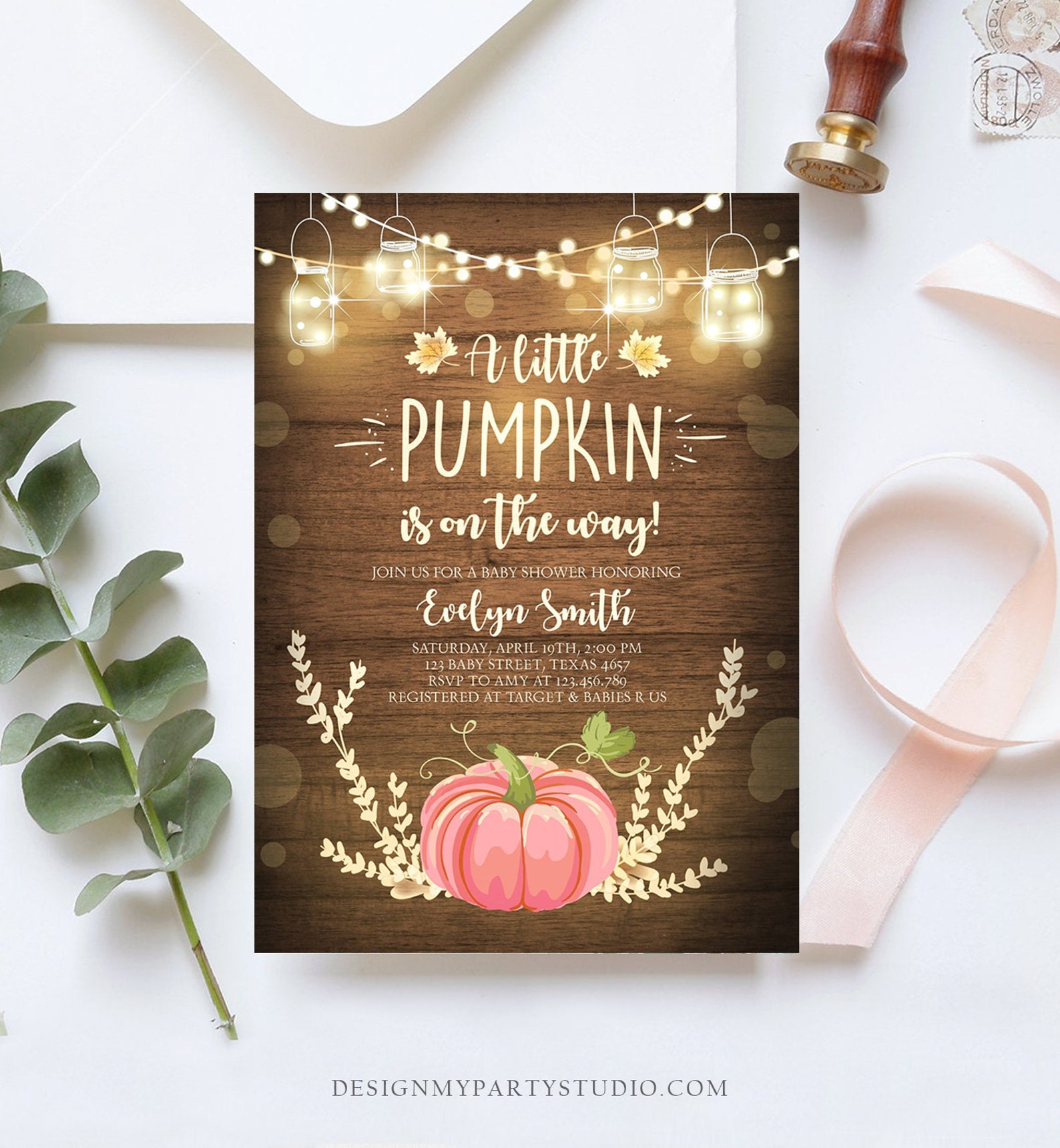 Editable Little Pumpkin Baby Shower Invitation Pink Pumpkin | Etsy