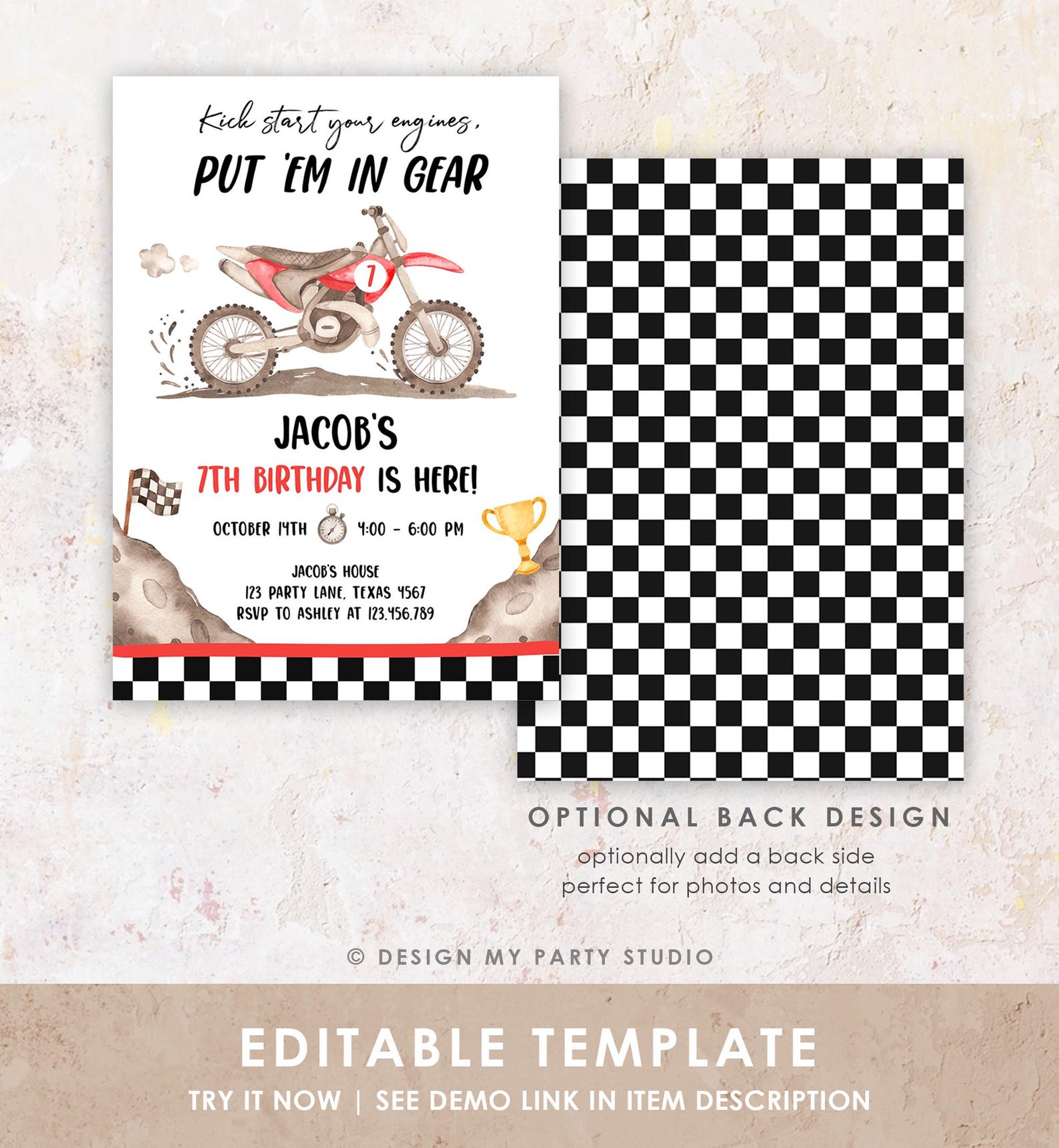 Editable Dirt Bike Birthday Invitation Start Engines Race on Over ...