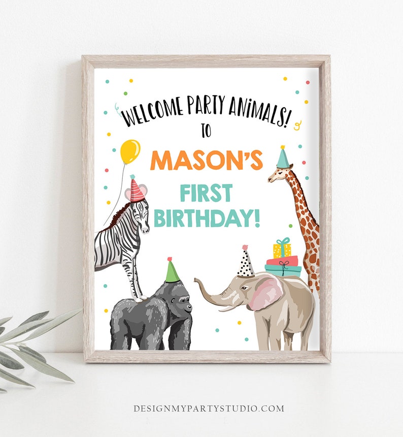 Editable Party Animals Welcome Sign Safari Animals Boy Birthday Calling ...