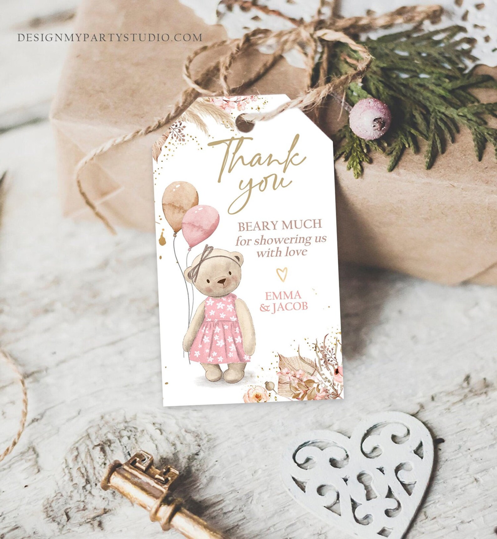 Editable Boho Teddy Bear Favor Tags Thank You Beary Much Tag - Etsy