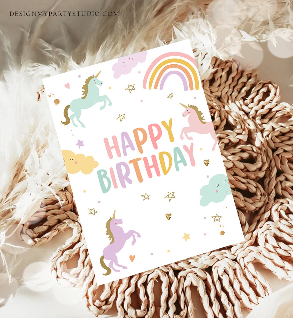 Happy Birthday Card Unicorn Birthday Greeting Card Unicorn Magical ...