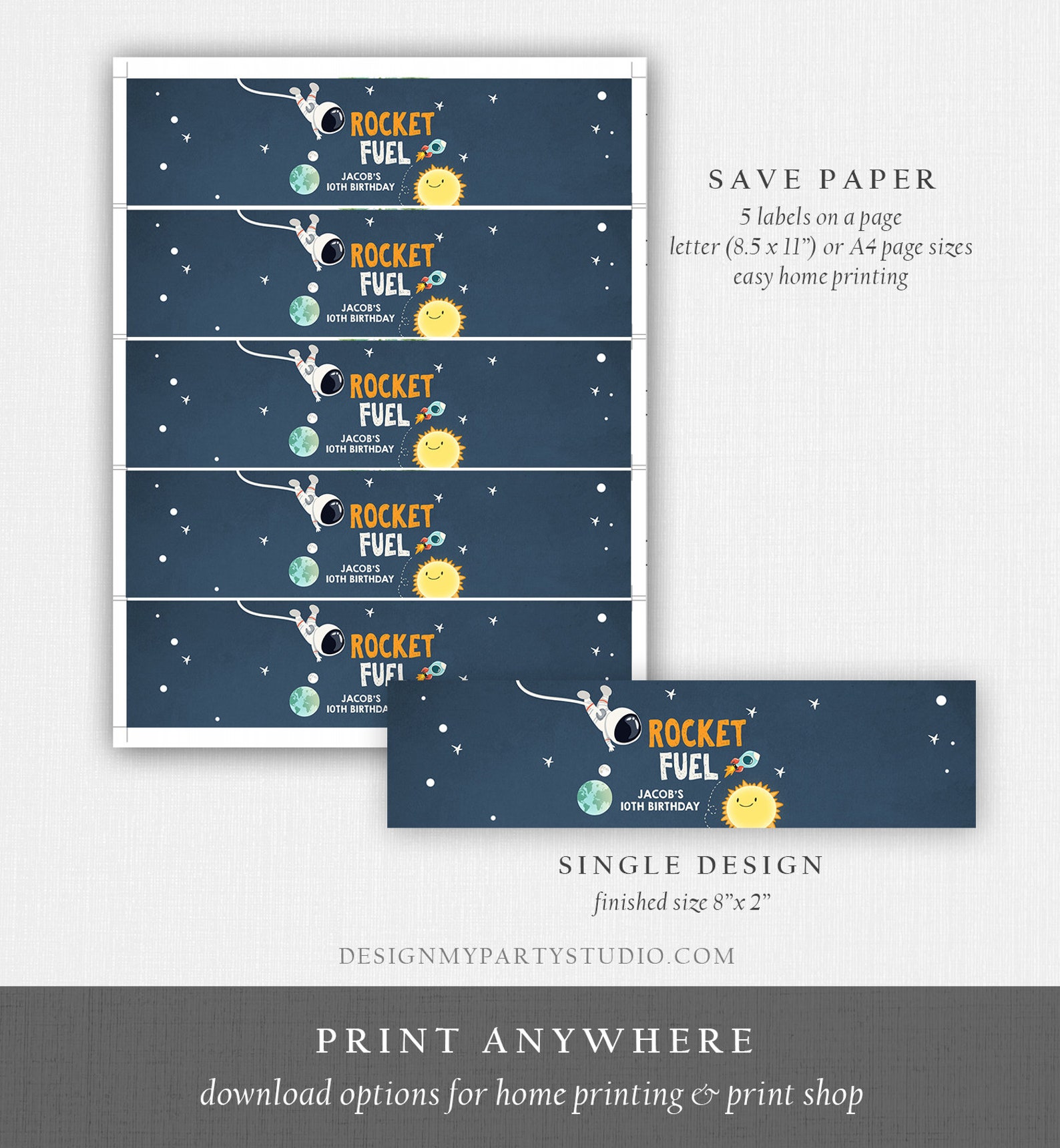 Editable Space Astronaut Water Bottle Label Rocket Fuel Labels - Etsy