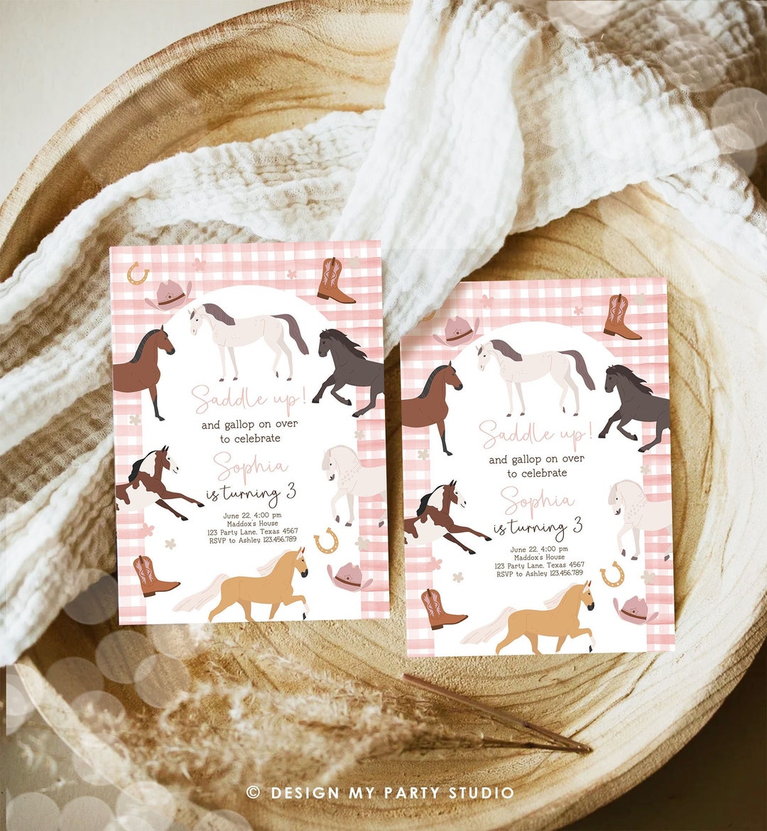 Editable Horse Birthday Invitation Girl Saddle up Cowgirl Horse Party Horse Invite Pink Pony ...