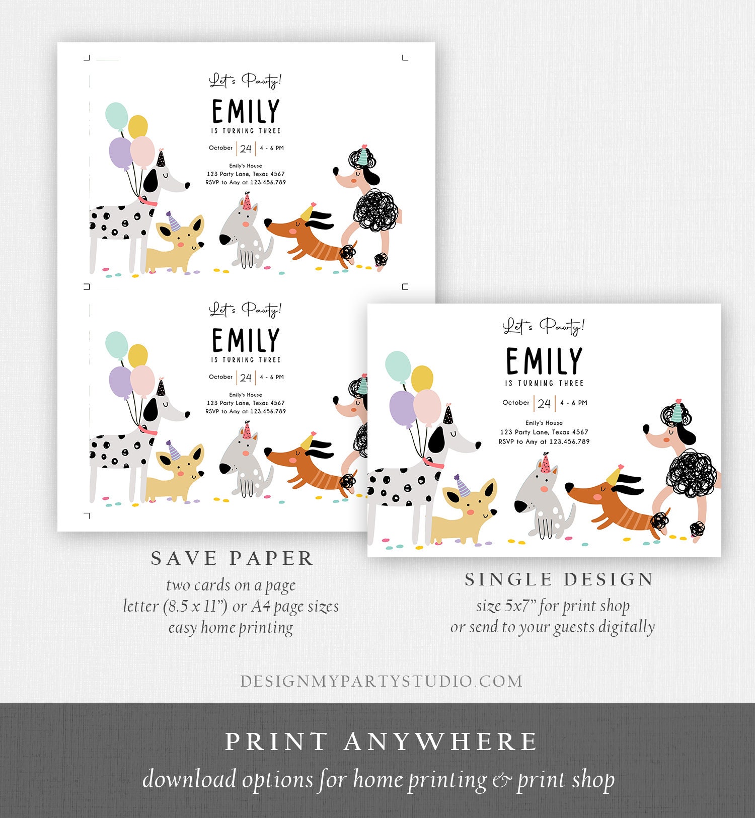 Editable Dog Birthday Party Invitation Puppy Birthday Invite | Etsy