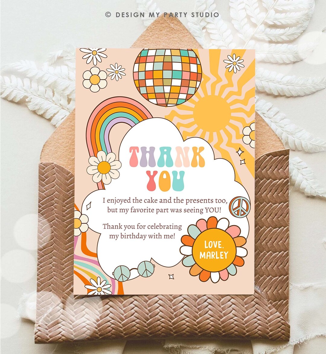 Editable Groovy Birthday Thank You Card Groovy Baby Shower Two Groovy ...