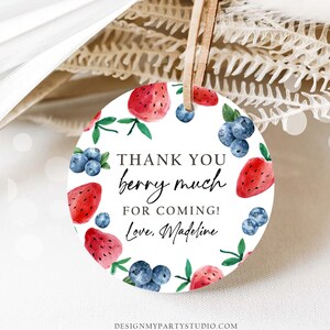 Editable Strawberry Blueberry Favor Tags Berry First Birthday Thank You ...