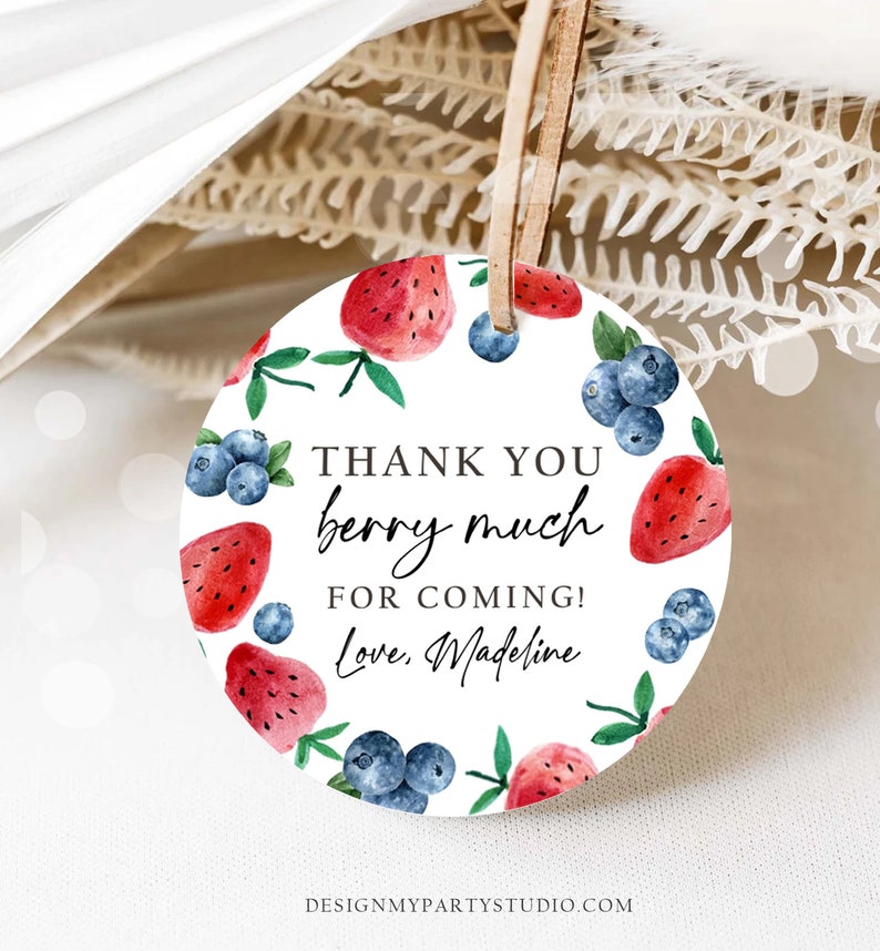 Editable Strawberry Blueberry Favor Tags Berry First Birthday Thank You ...
