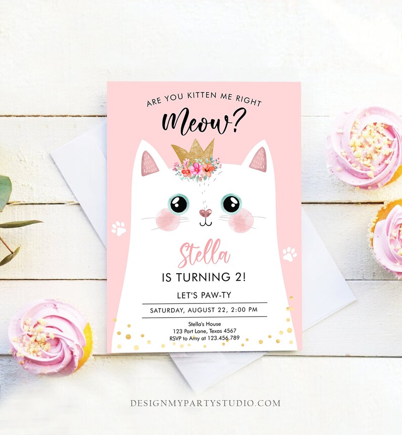 Editable Kitten Birthday Invitation Kitty Cat Birthday Party | Etsy