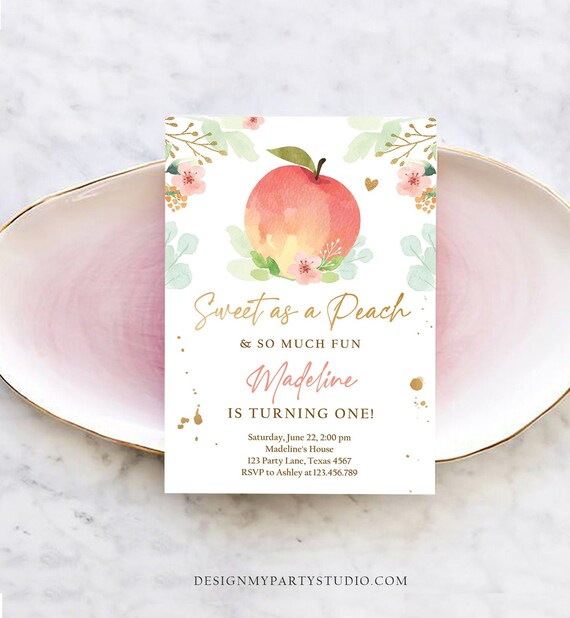 Editable Peach Birthday Invitation First Birthday Sweet as a Peach Girl ...