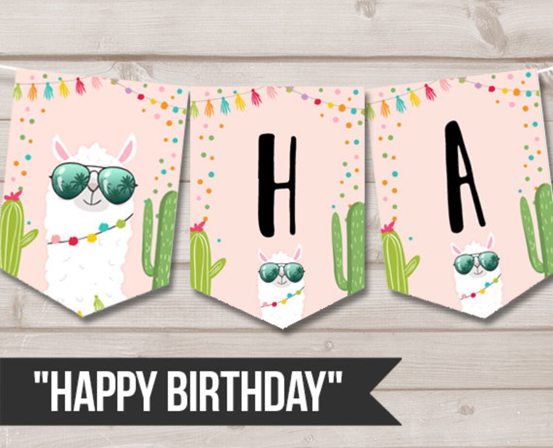 Happy Birthday Banner Llama Birthday Banner Fiesta Birthday - Etsy