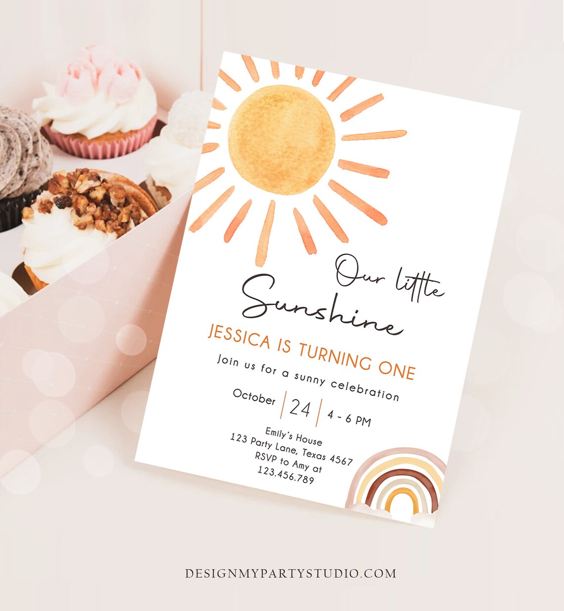 Editable Our Little Sunshine Birthday Invitation 1st Sunshine Birthday ...