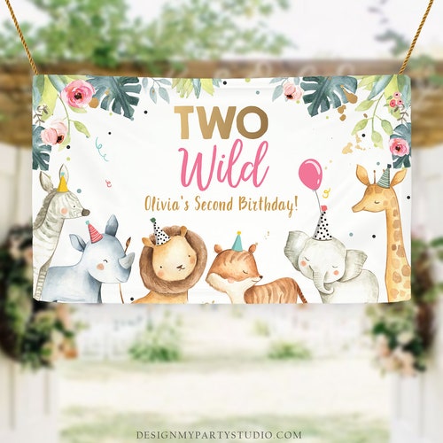 Editable Party Animals Birthday Backdrop Banner Safari Animals - Etsy