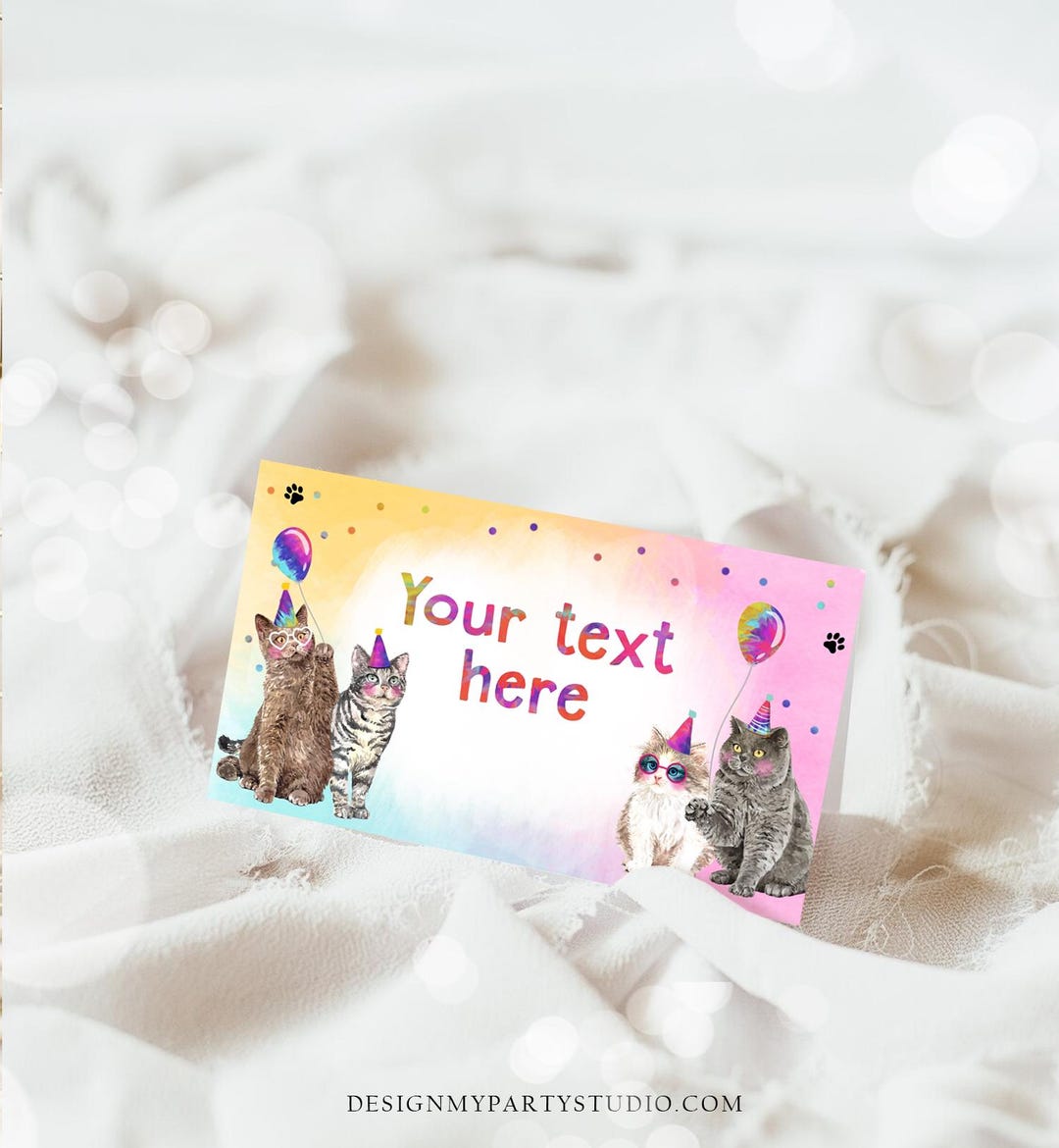 Editable Cats Food Label Kitten Birthday Place Card Tent Card Kitten ...