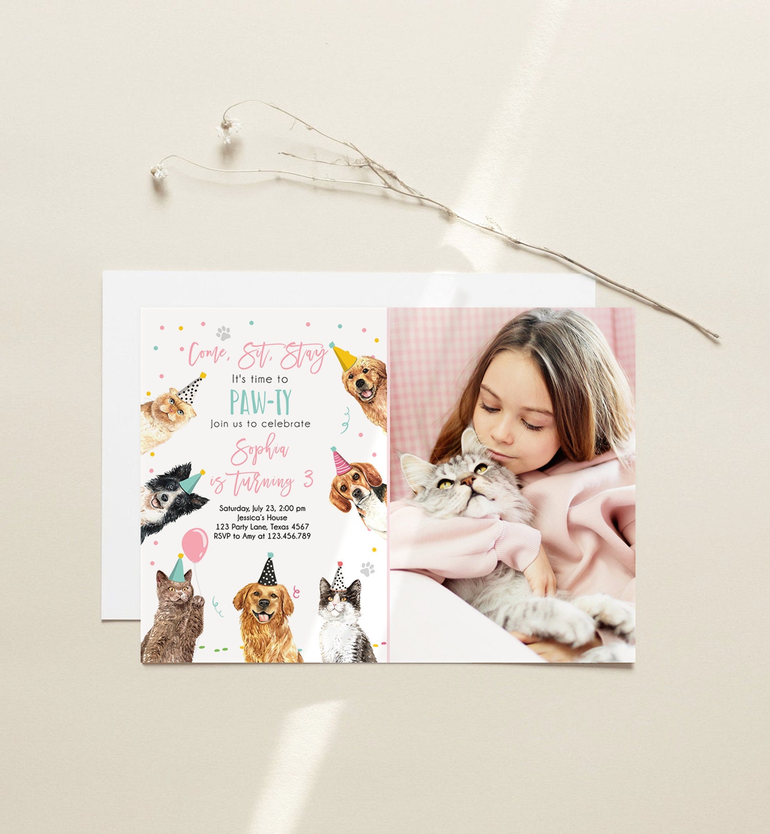 Editable Cats and Dogs Birthday Invitation Cat Dog Birthday - Etsy