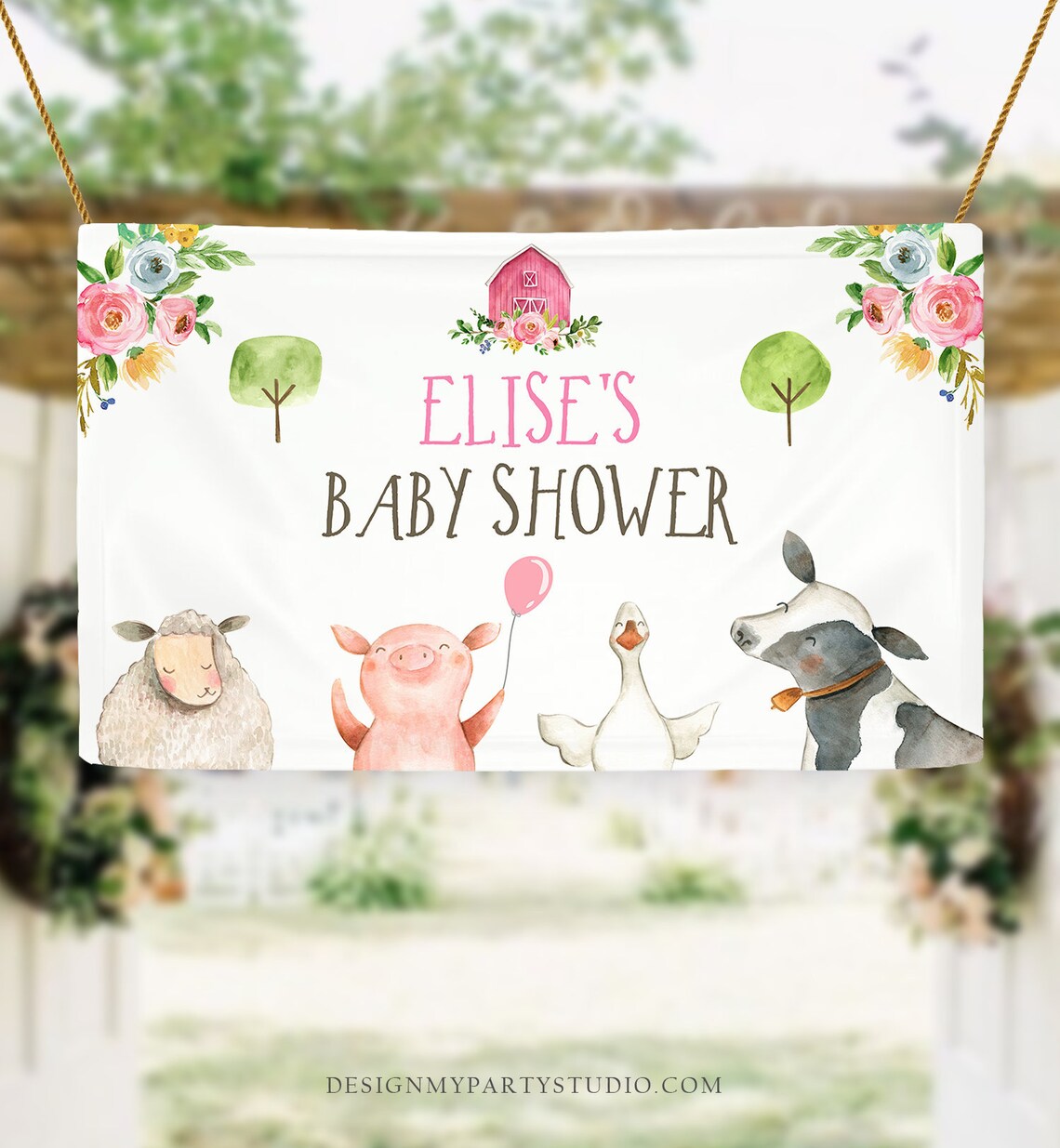 Editable Farm Backdrop Banner Pink Farm Baby Shower Girl Farm - Etsy