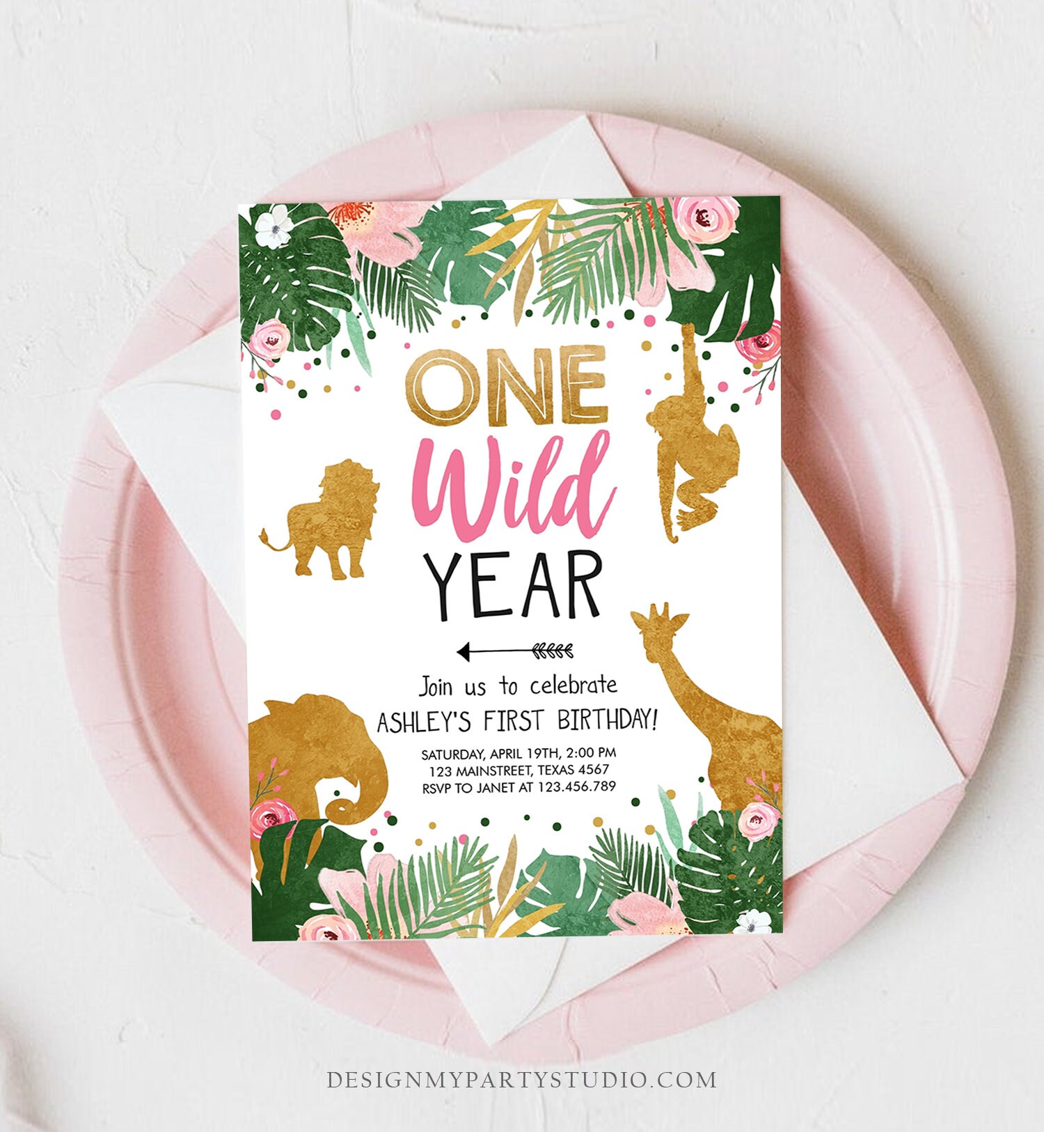 Editable Wild One Birthday Invite Safari Animals Jungle One | Etsy
