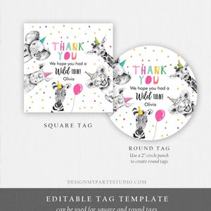 Editable Party Animals Favor Tags Wild One Animals Thank You Tag Safari ...