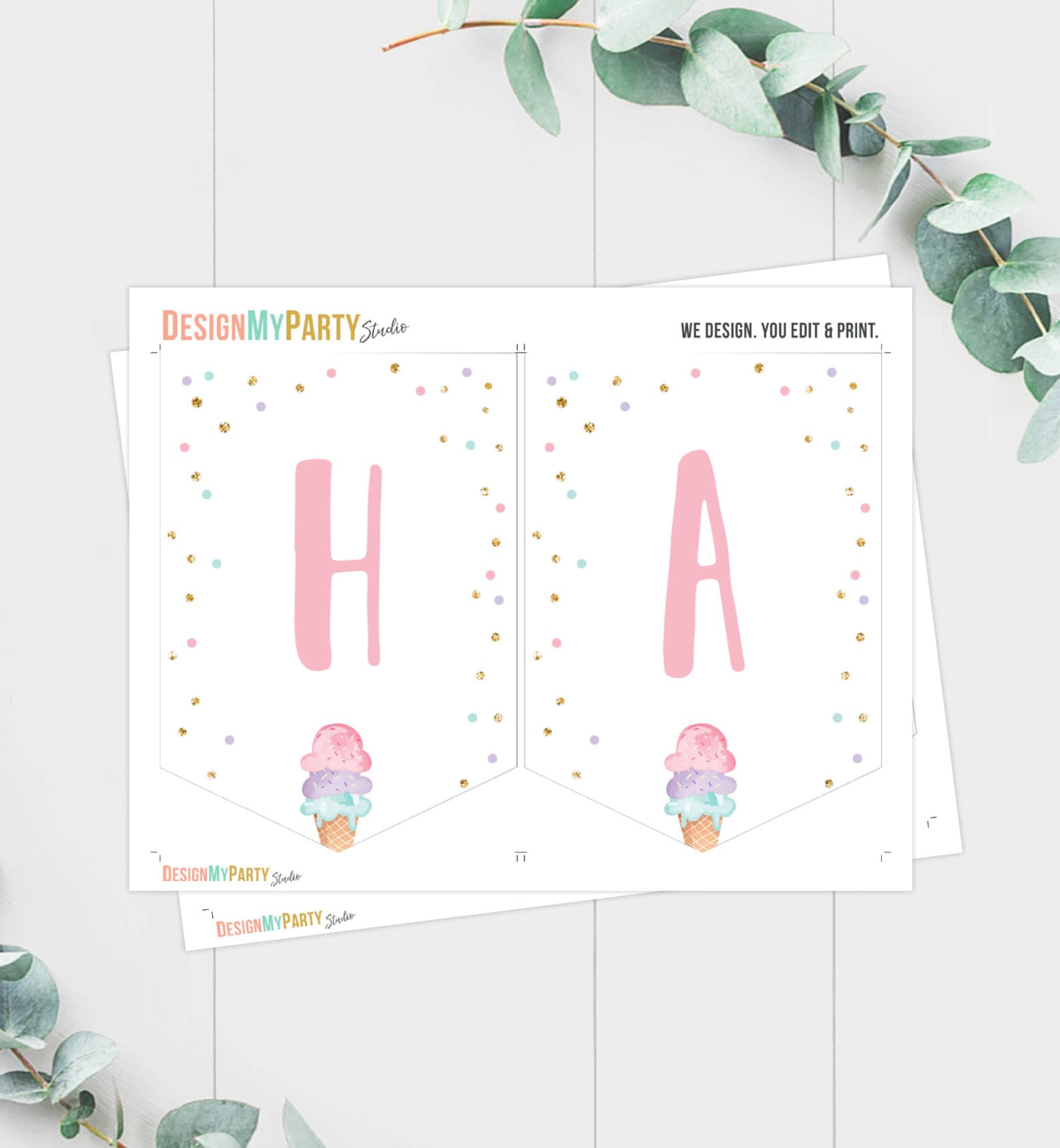 Happy Birthday Banner Pink Ice Cream Birthday Banner Ice Cream - Etsy