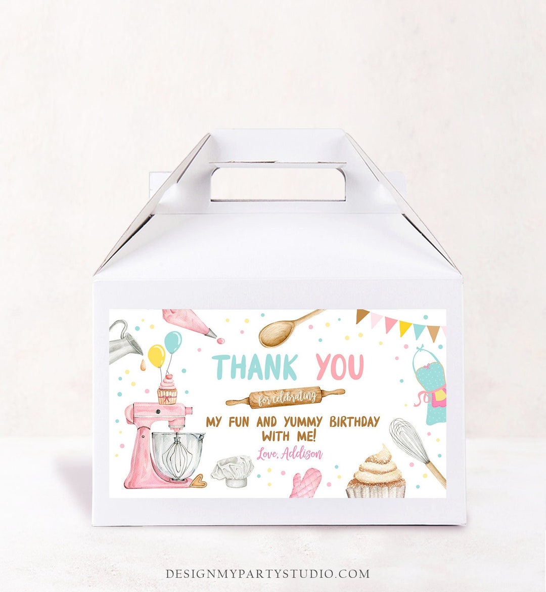 Editable Baking Birthday Gable Gift Box Label Baking Party Girl Treat ...
