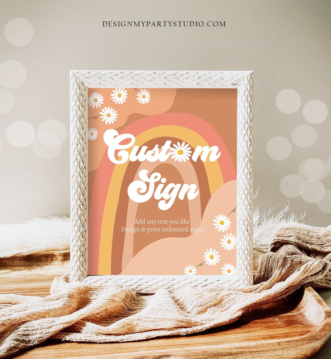 Editable Custom Sign Retro Groovy Birthday Party Groovy Baby Shower ...