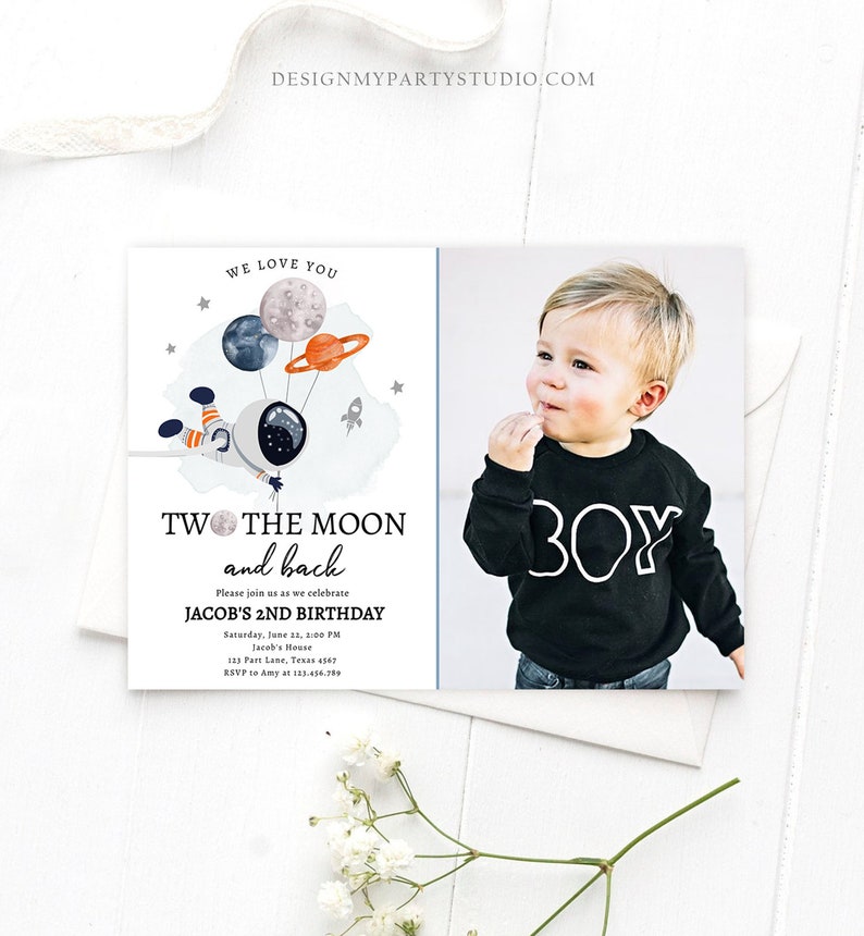 Editable Two the Moon Outer Space Birthday Invitation Out of | Etsy