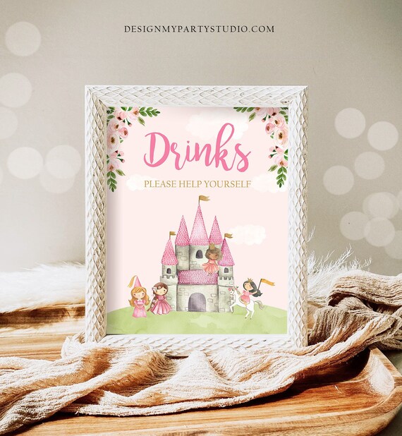 Drinks Sign Party Princess Birthday Sign Table Decor Princess | Etsy
