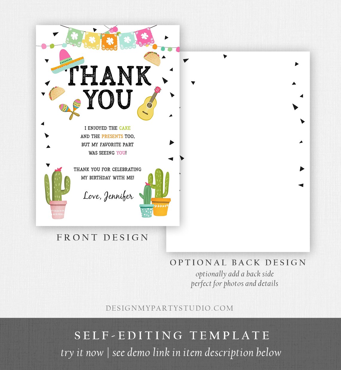 Editable Taco Fiesta Thank You Card Birthday Party Baby Bridal - Etsy