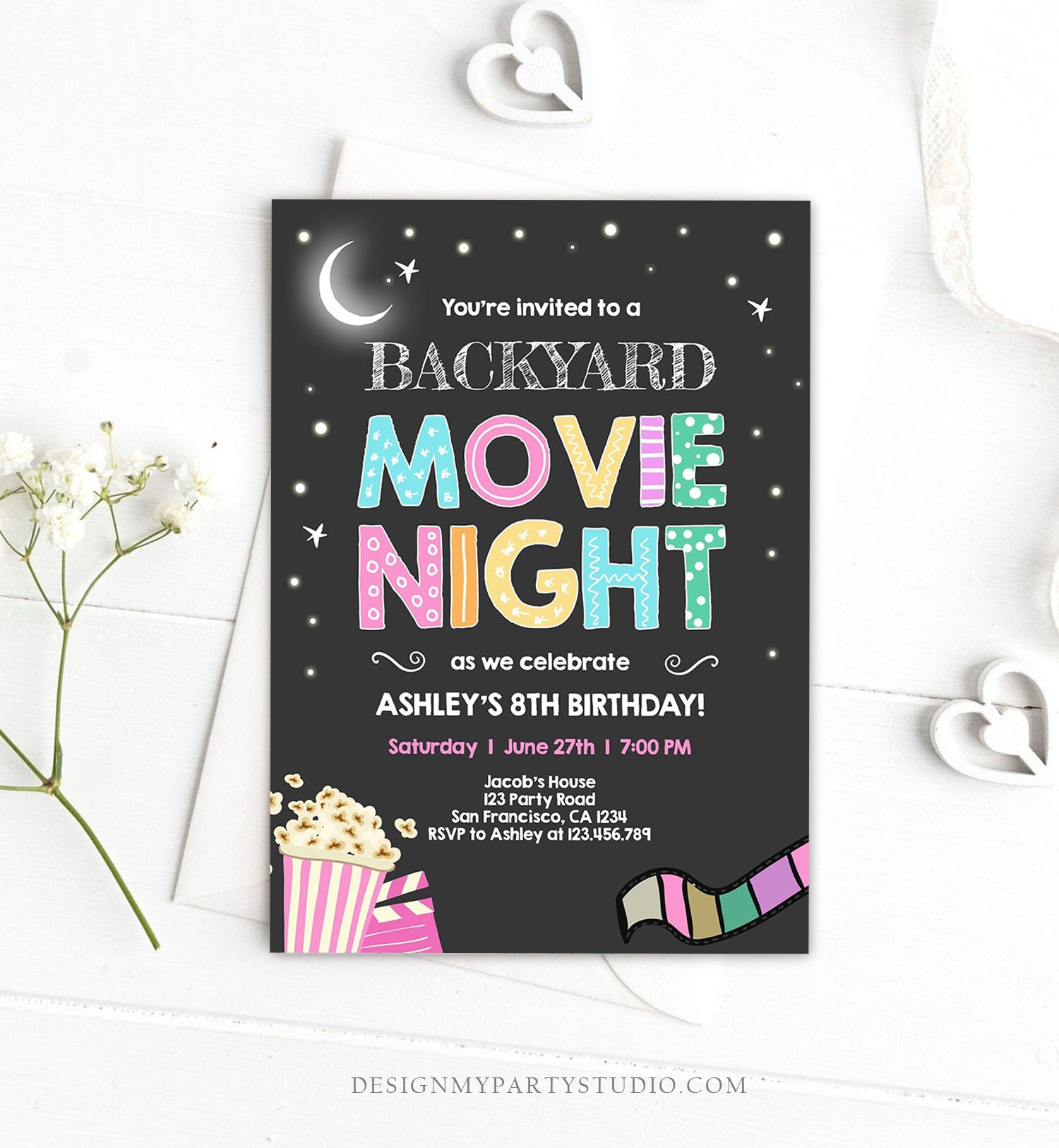 Editable Movie Night Birthday Invitation Girls Movie Slumber | Etsy