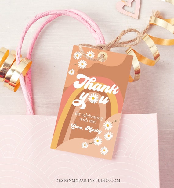 Editable Retro Daisy Favor Tags 1st 2nd Groovy Birthday Thank you Tags ...