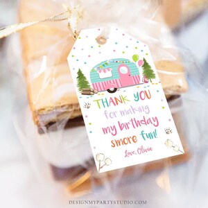 Editable S'more Fun Favor Tags Thank You Happy Camper Birthday Party ...
