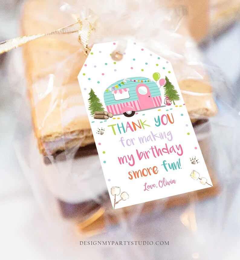 Editable S'more Fun Favor Tags Thank You Happy Camper Birthday Party ...