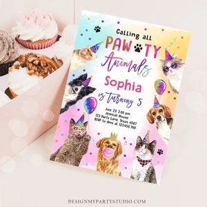 Editable Cats and Dogs Birthday Invitation Pawty Birthday Party Invite ...